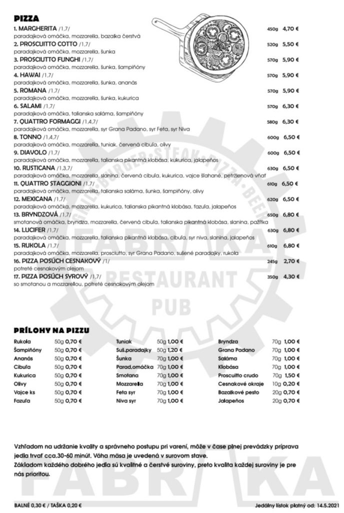 Fabrika - Pub - Reštaurácie - Denné menu - Rimava.sk